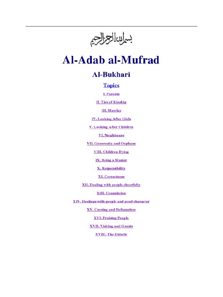 AKHLAQ-Adab Al-Mufrad - Imam Bukhari | PDF | Umar | Muhammad