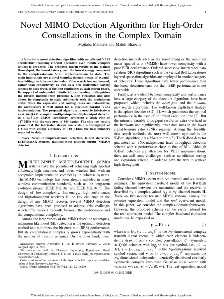Novel MIMO Detection Algorithm For High-Order Constellations in The Complex Domain | PDF | Mimo ...