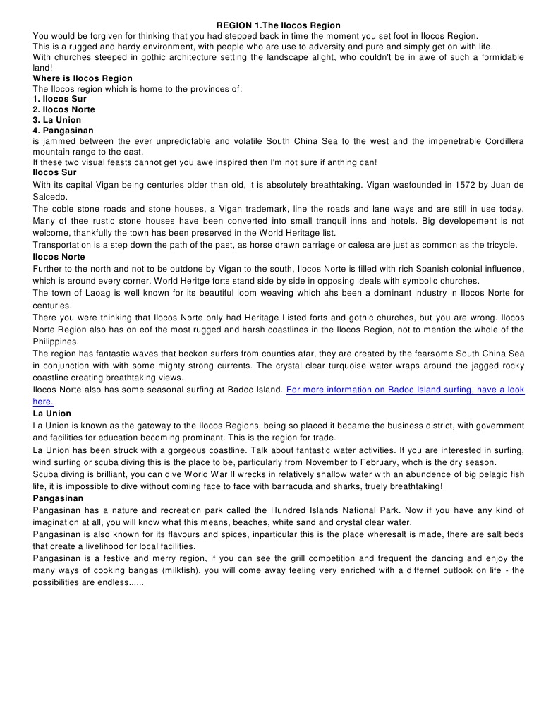 REGION 1.the Ilocos Region: For More Information On Badoc Island ...