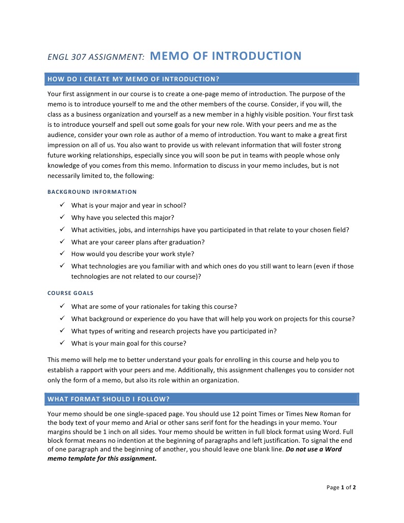 307 Memo of Introduction | PDF | Memorandum | Times New Roman
