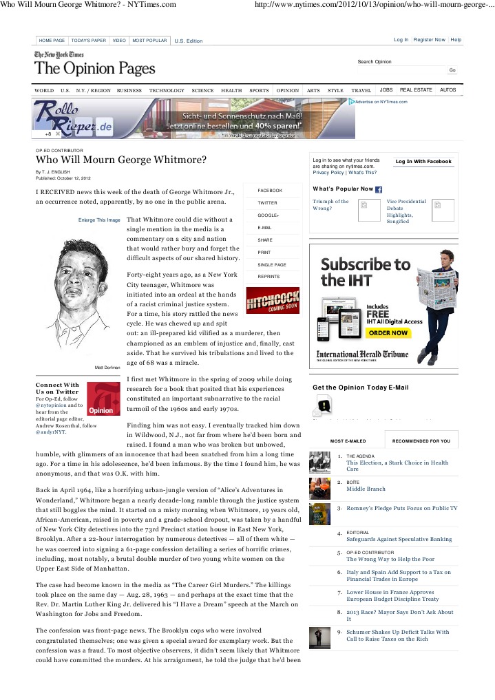 Who Will Mourn George Whitmore | PDF | The New York Times | African ...
