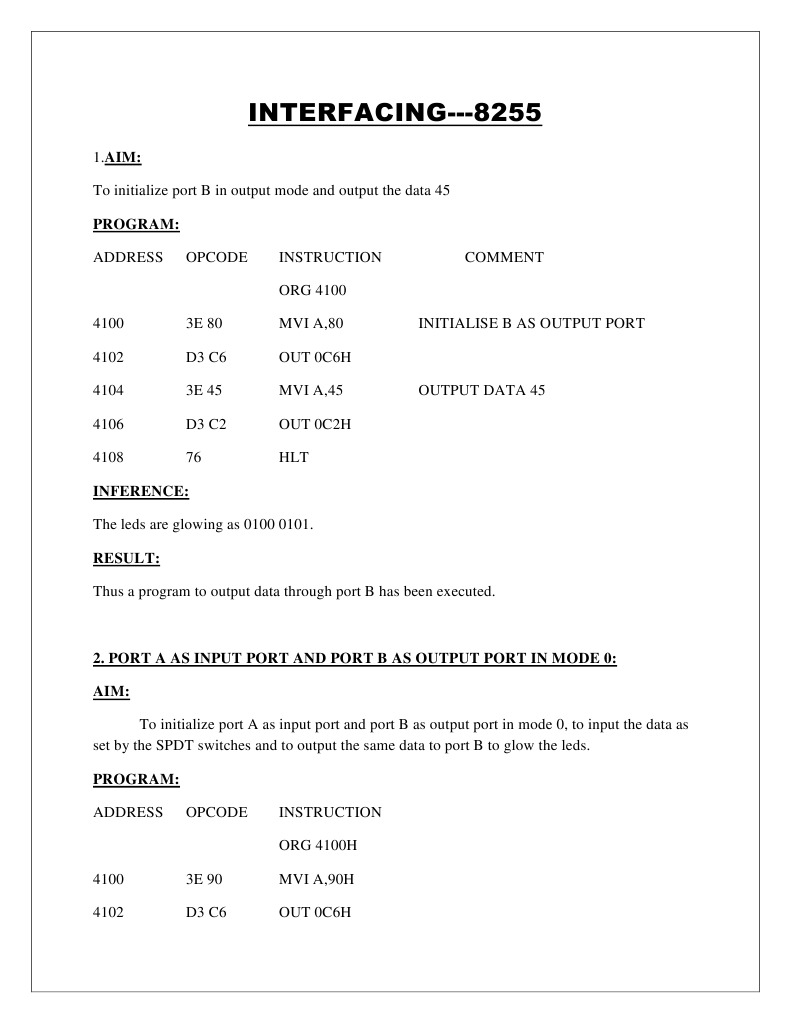 Interfacing 8255 Ports as Input and Output | PDF | Input/Output | Integrated Circuit