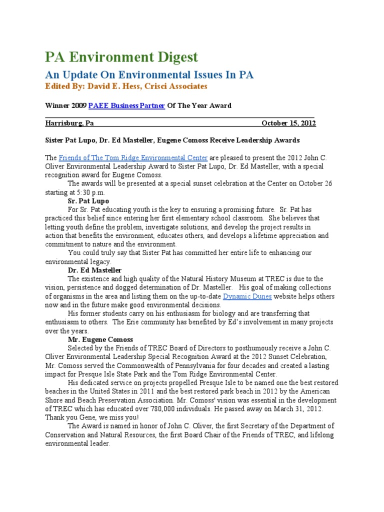 Pa Environment Digest Oct. 15, 2012 | PDF | Green Infrastructure ...