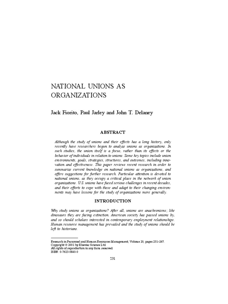 National Unions As Organizations | PDF | National Labor Relations Act ...