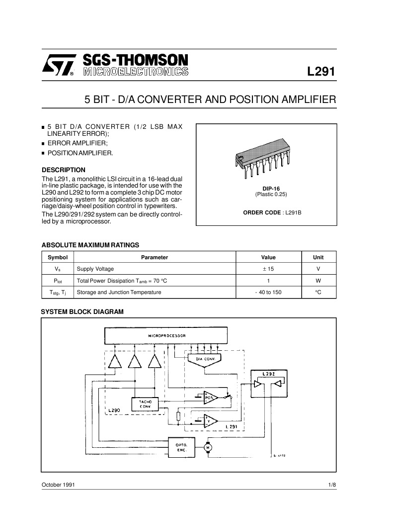 l291 5 Bit D A Converter Position Amplifier | PDF | Digital To Analog ...