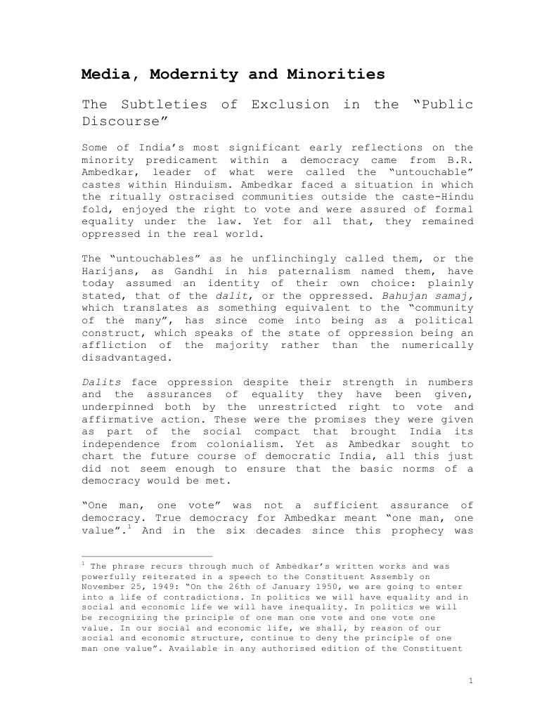 Media Modernity and Minorities | PDF | Nation State | Dalit