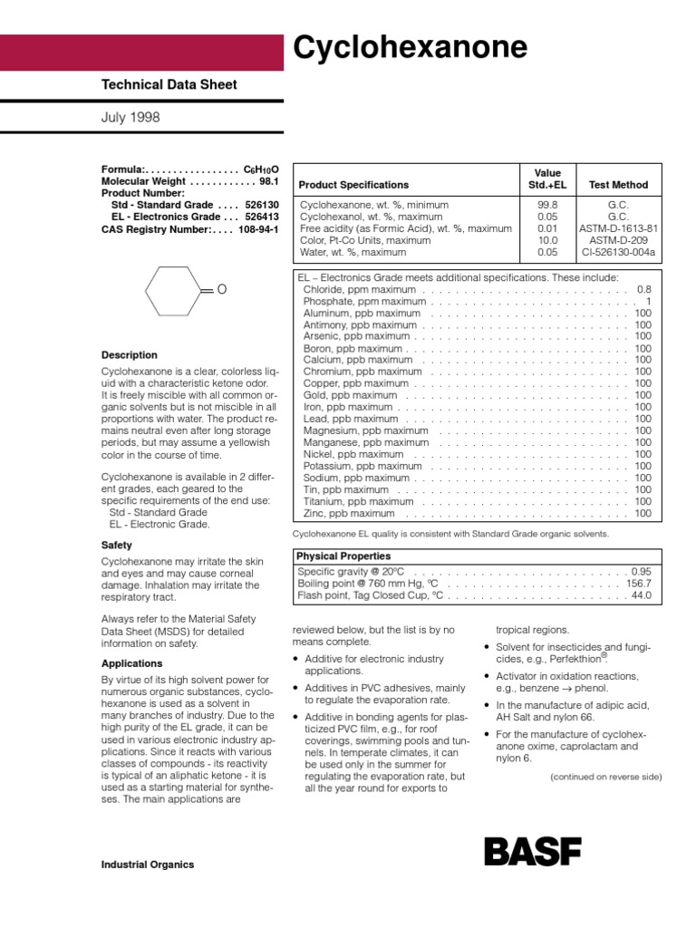 Ficha Cyclohexanone BASF | PDF | Chemical Compounds | Materials