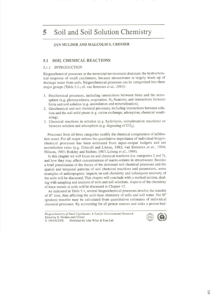 Soil and Soil Solution Chemistry: Jan Mulder and Malcolm S. Cresser ...