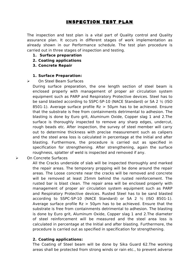 Inspection Test Plan | Concrete | Industries