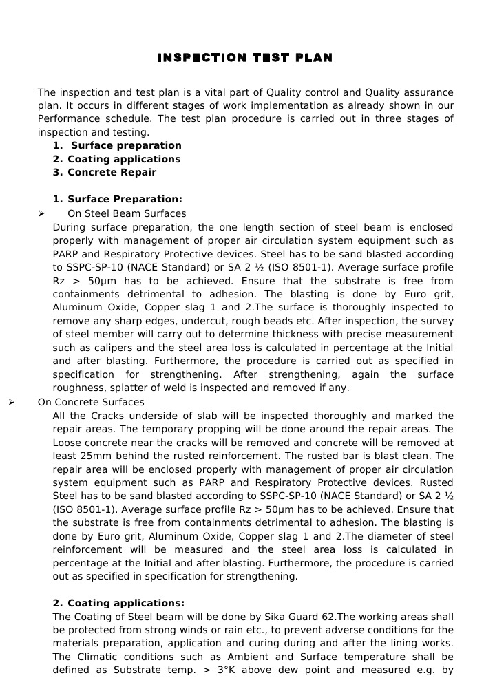 Inspection Test Plan1 | PDF | Rust | Concrete