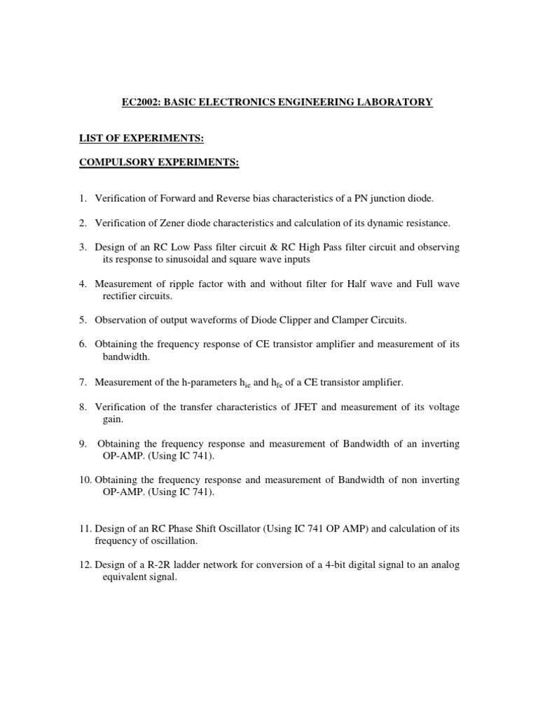 Basic Electronics Lab Experiments Guide | PDF | Field Effect Transistor ...