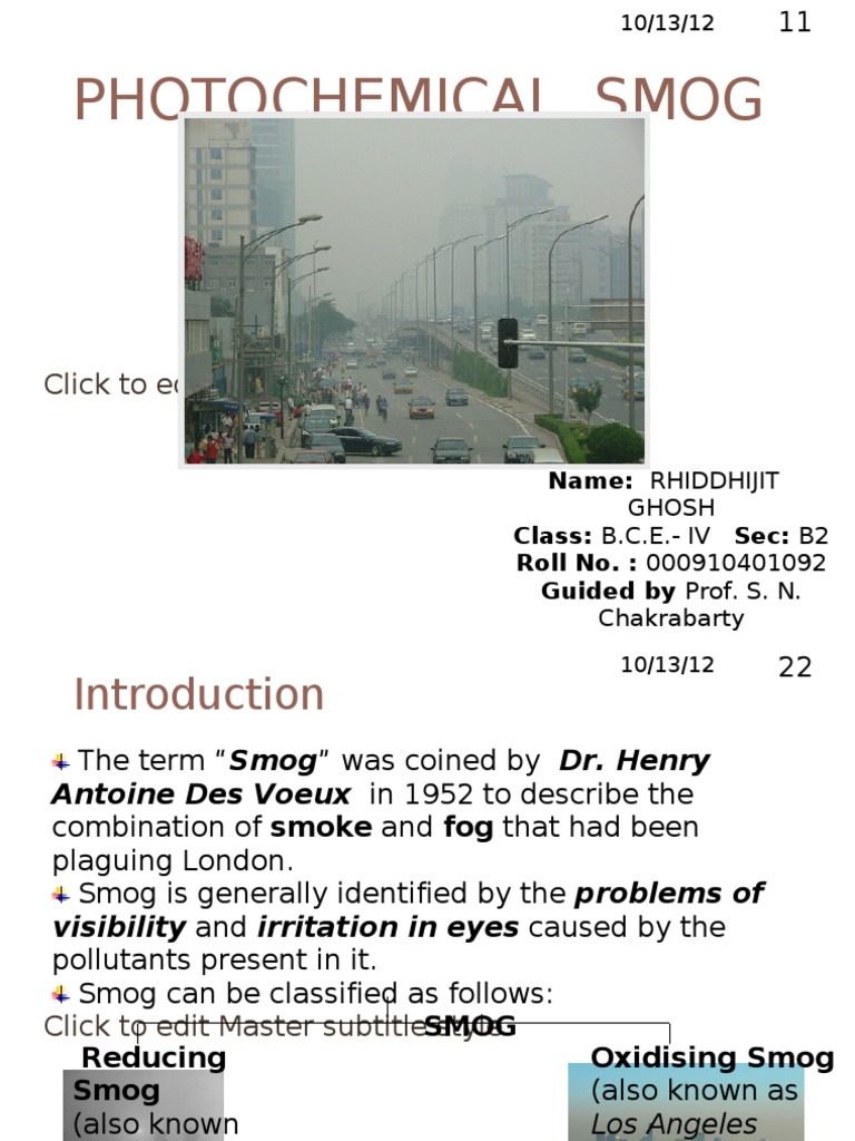 Photochemical Smog: Click To Edit Master Subtitle Style | PDF | Smog | N Ox