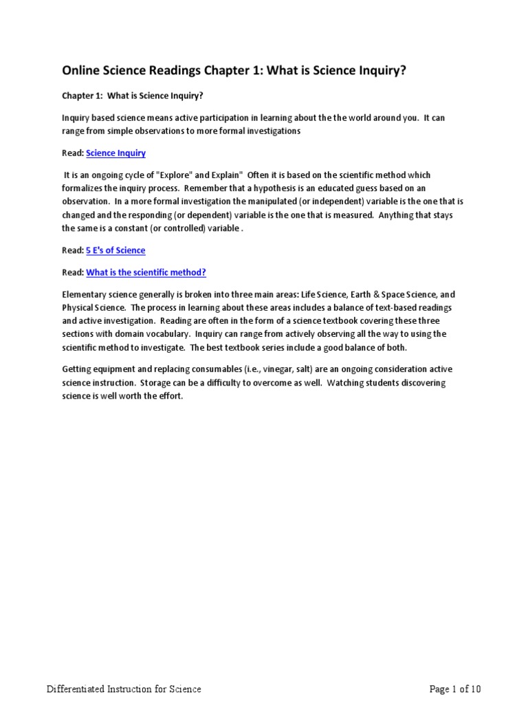 Online Science Readings Chapter 1: What Is Science Inquiry? | PDF ...