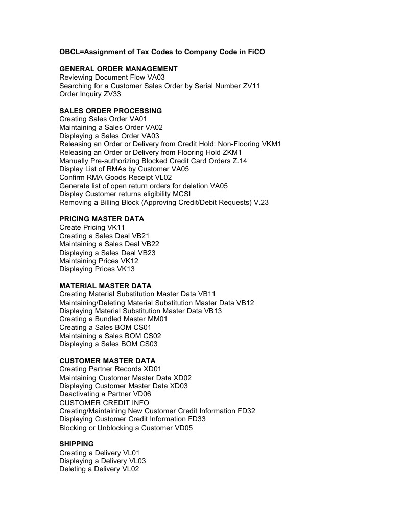 SAP Commands Tcodes | PDF | Invoice | Debits And Credits