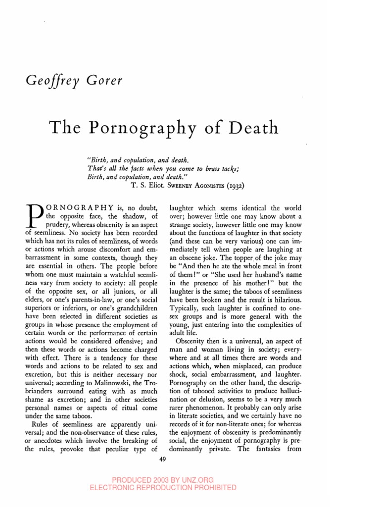 Geoffrey Gorer - The Pornography of Death | PDF | Laughter | Obscenity