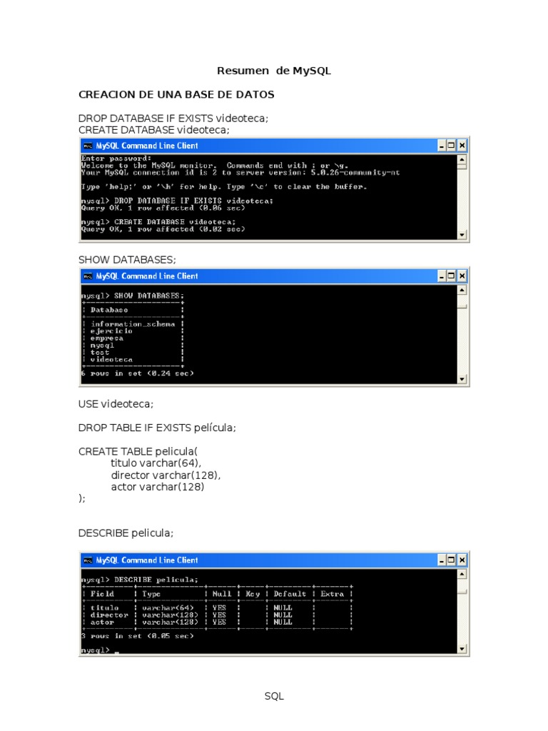 Ejemplos de MYSQL en Consola | PDF | SQL | Tabla (base de datos)
