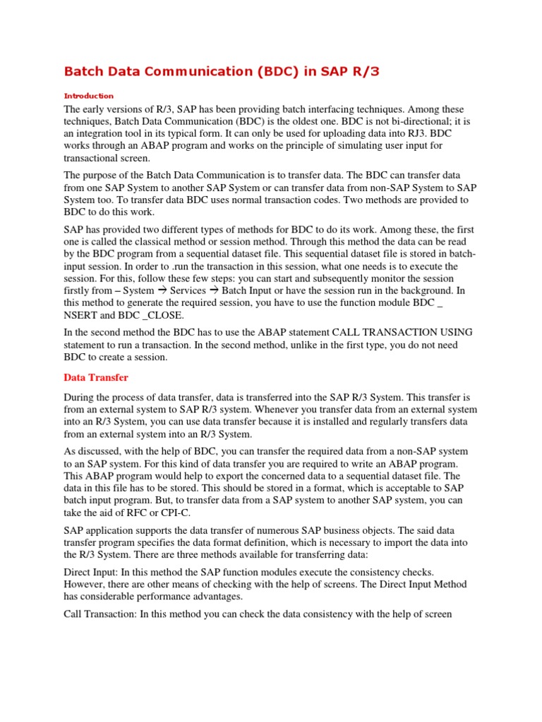 Batch Data Communication Bdc In Sap R3 Pdf Database Transaction Inputoutput 9281