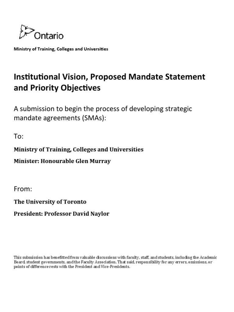 Ontario - Institutional Vision, Proposed Mandate Statement and Priority ...