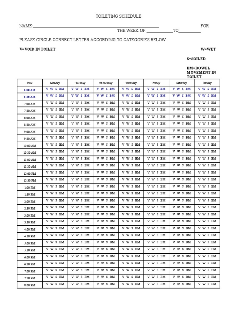 Toileting Schedule | PDF | Sports | Leisure