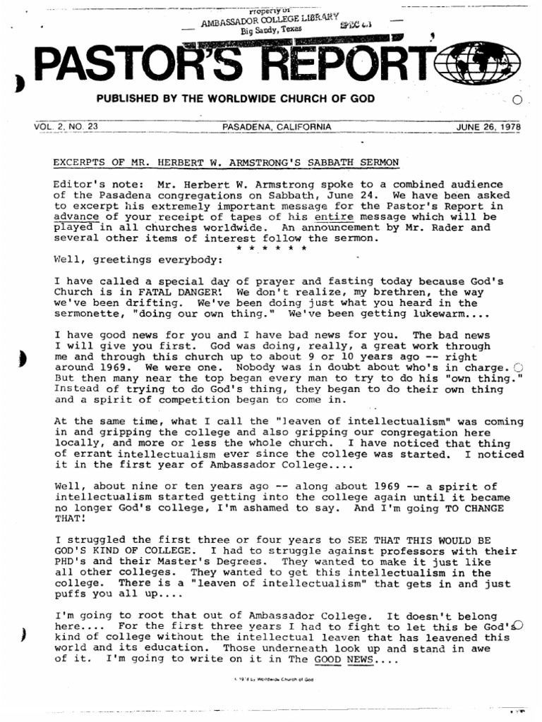 Published by The Worldwide Church of God: OF Herbert W. Armstrong'S ...