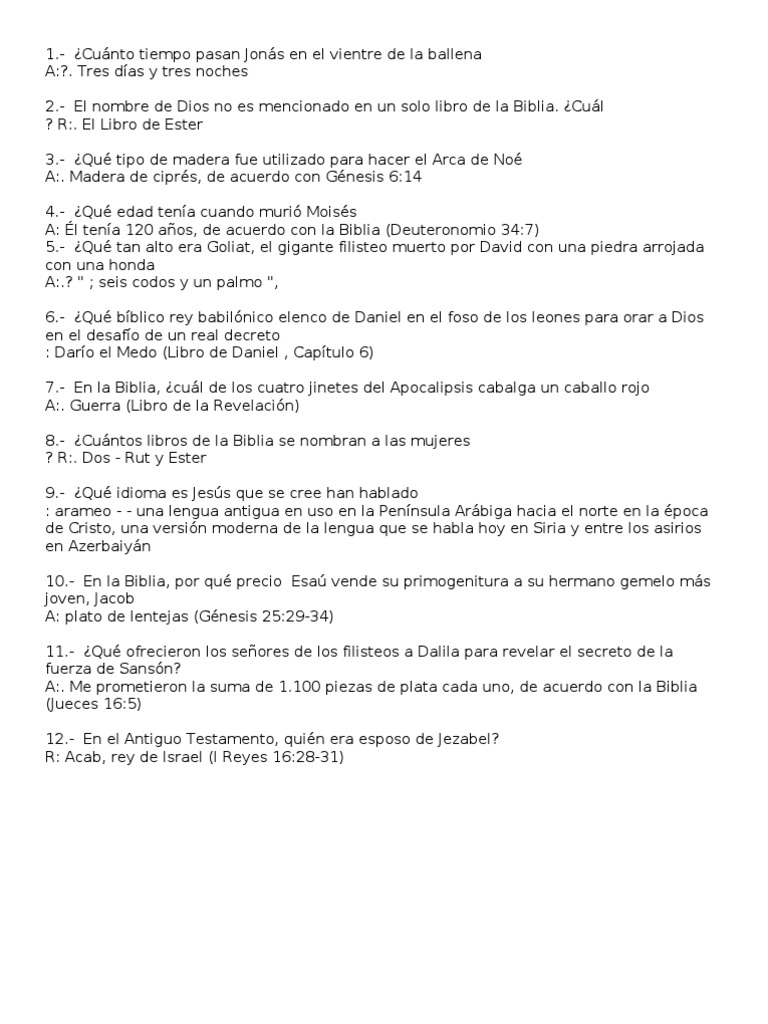 Trivia Bíblica: Preguntas y Respuestas | PDF | Filisteos | Biblia