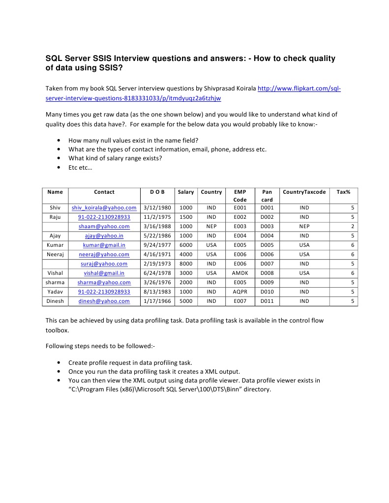SQL Server Interview Questions (SSIS) : - How To Check Quality of Data ? | PDF | Microsoft Sql ...