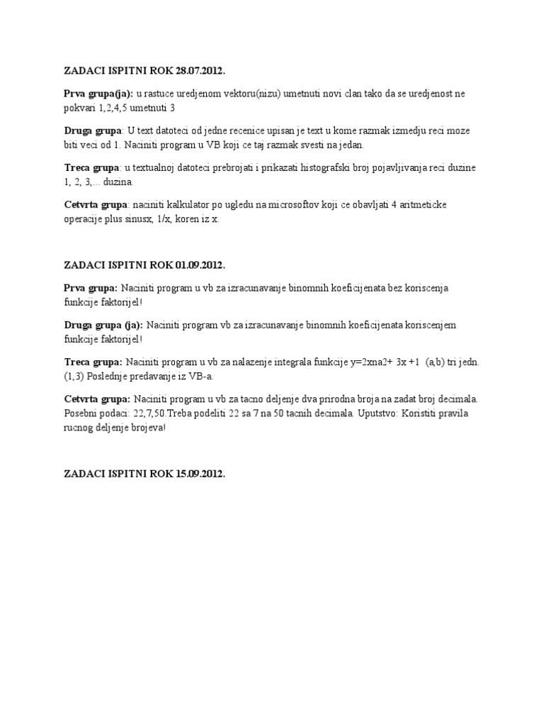 Zadaci Ispitni Rokovi VISUAL BASIC | PDF
