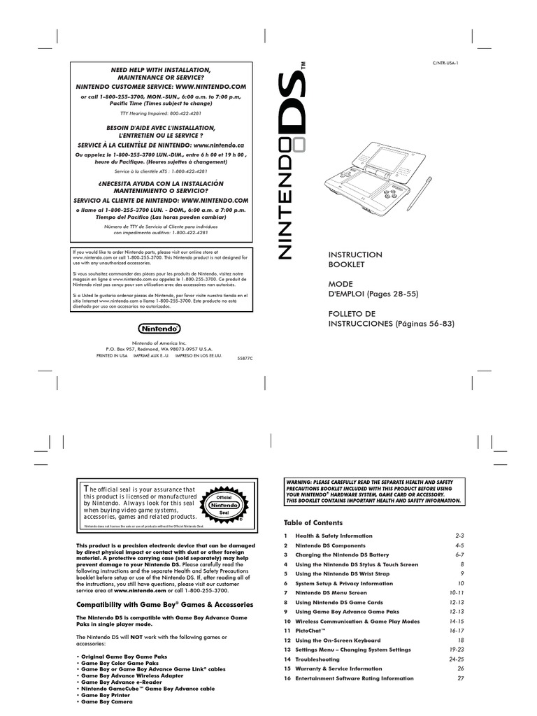 Original Ds Manual | PDF | Video Game Hardware | Consumer Goods