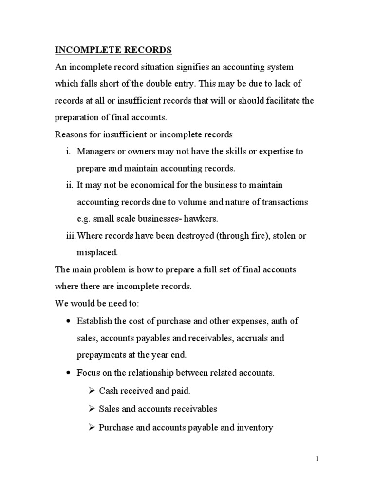 Incomplete Records | Download Free PDF | Bookkeeping | Cost Of Goods Sold