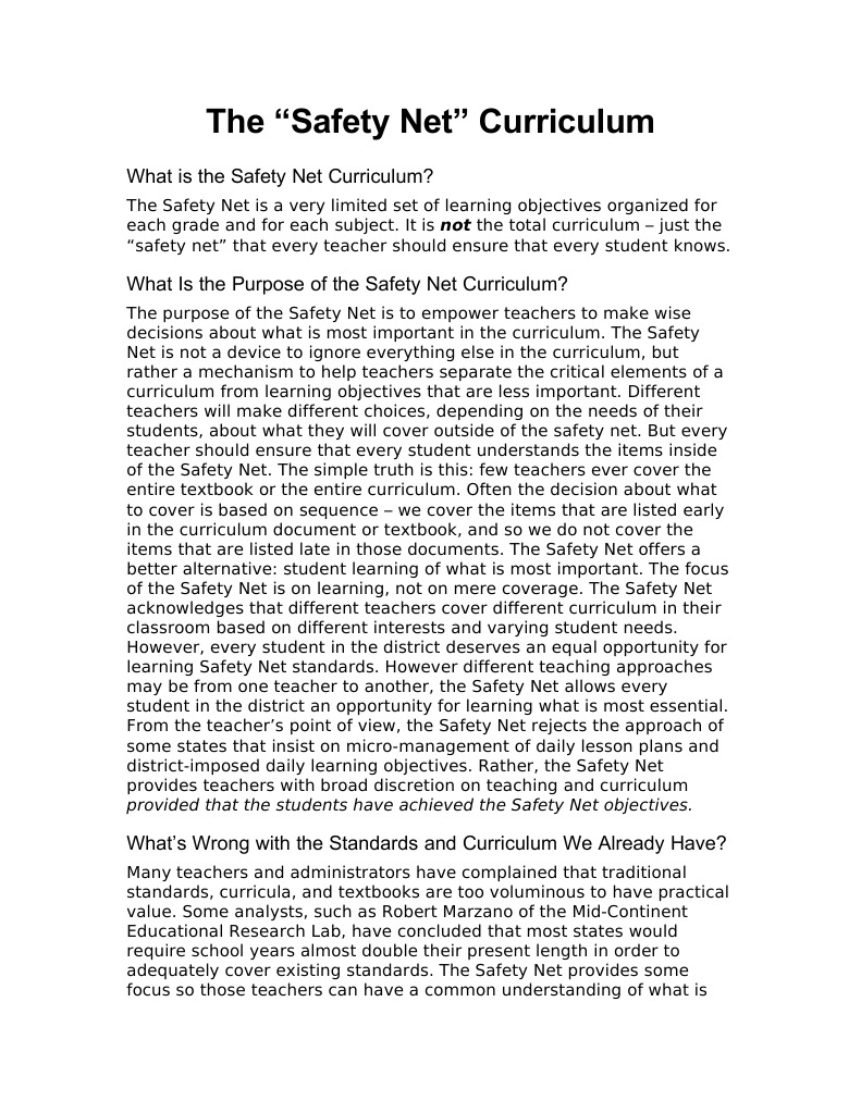 Safety Net Curriculum Overview | PDF | Curriculum | Teachers