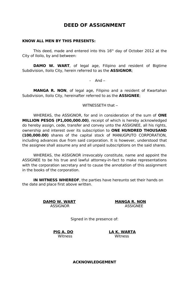 Deed of Assignment | PDF