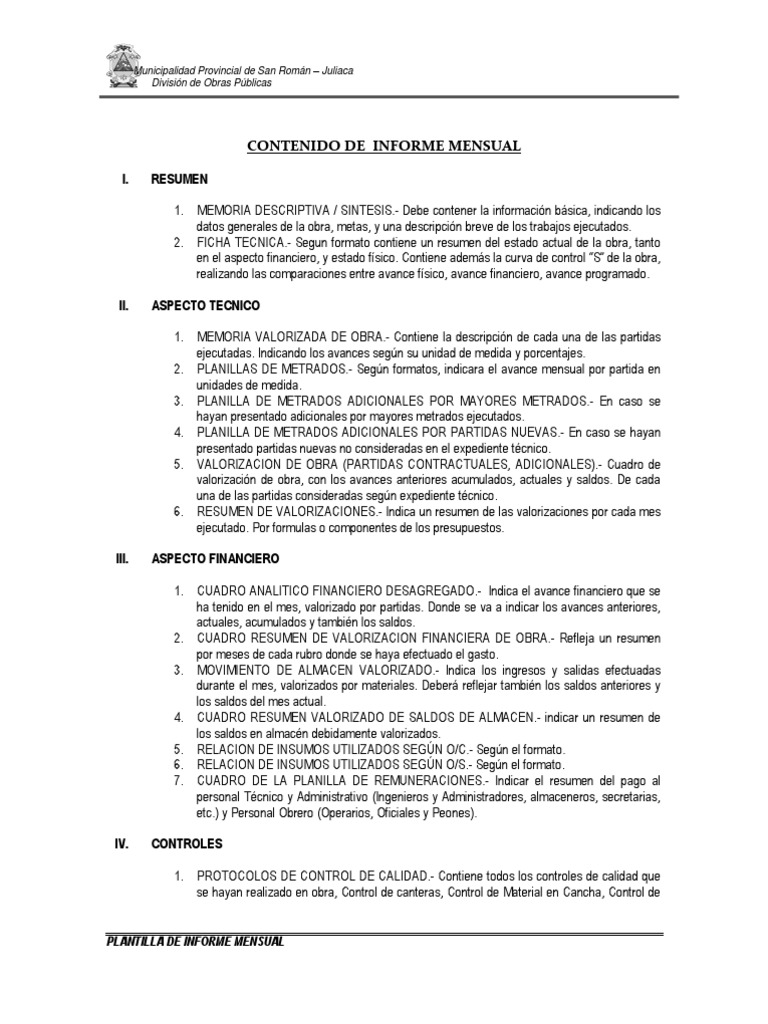 Contenido de Informe Mensual | Descargar gratis PDF | Presupuesto | Science