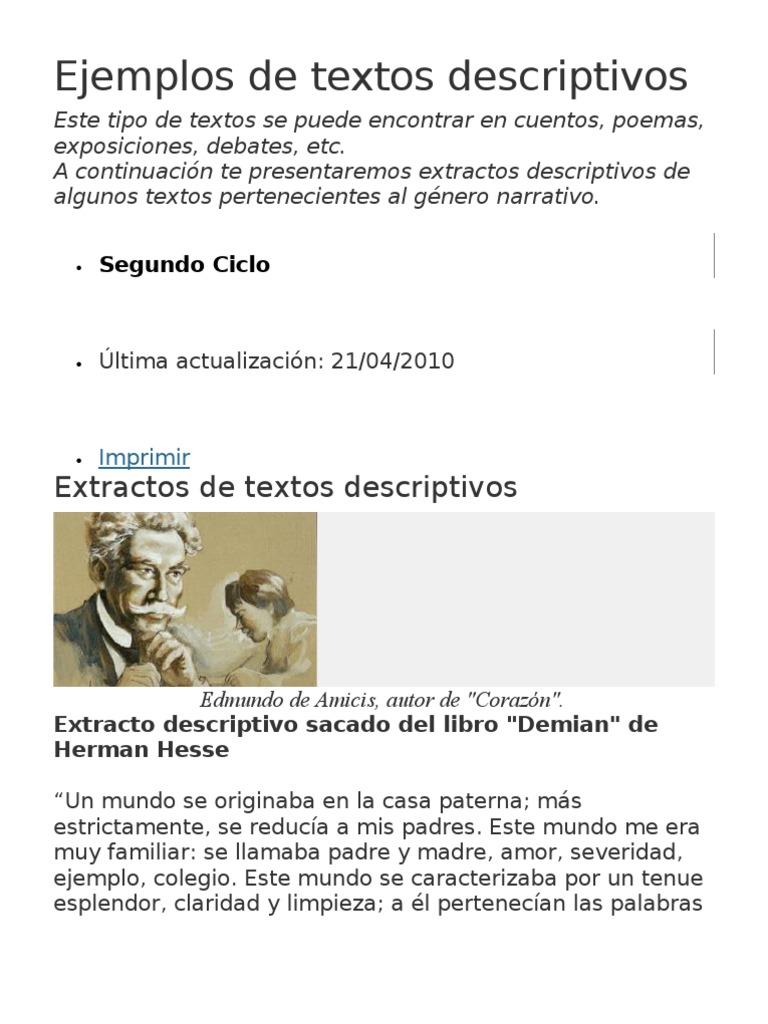 Ejemplos de Textos Descriptivos | PDF | Clásicos