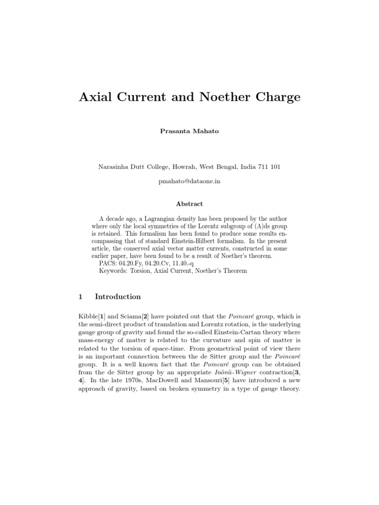 Axial Current and Noether Charge | PDF