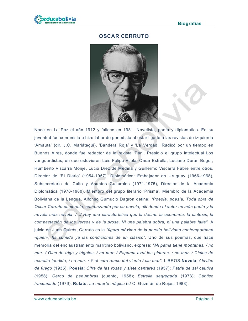 Biografía de Óscar Cerruto, escritor boliviano | PDF