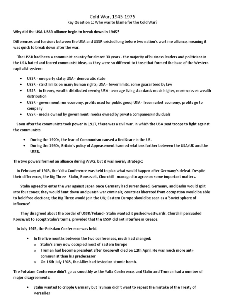 Cold War - 1945-75 Revision Notes | PDF | Vietnam War | Viet Cong