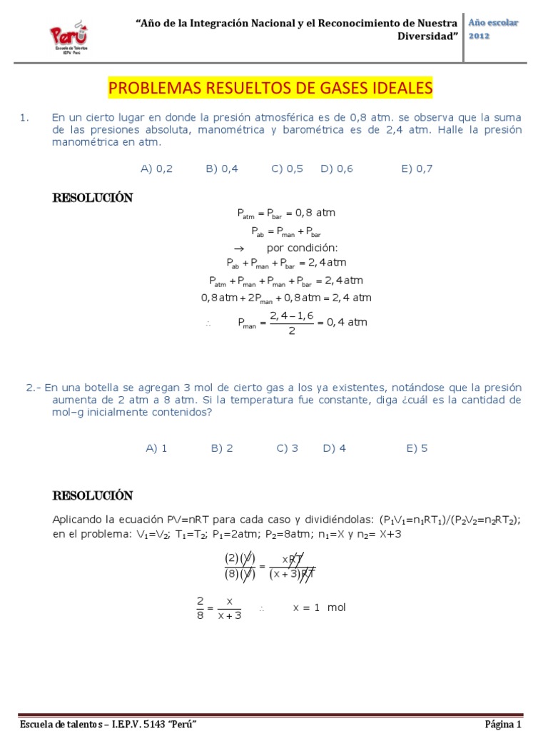 Problemas Resueltos de Gases Ideales | PDF | Gases | Mole (Unidad)