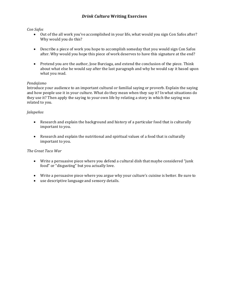 Drink Cultura Writing Prompts | PDF | Argument | Psychological Concepts