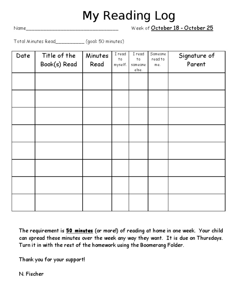 Homework - Reading Log | PDF | Language Arts & Discipline | General Fiction