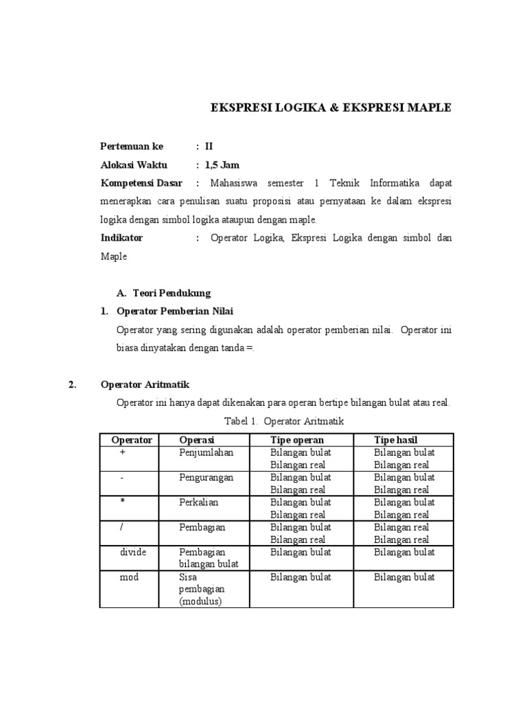 Ekspresi Logika & Maple | PDF | Metode & Bahan Ajar | Teknologi & Rekayasa