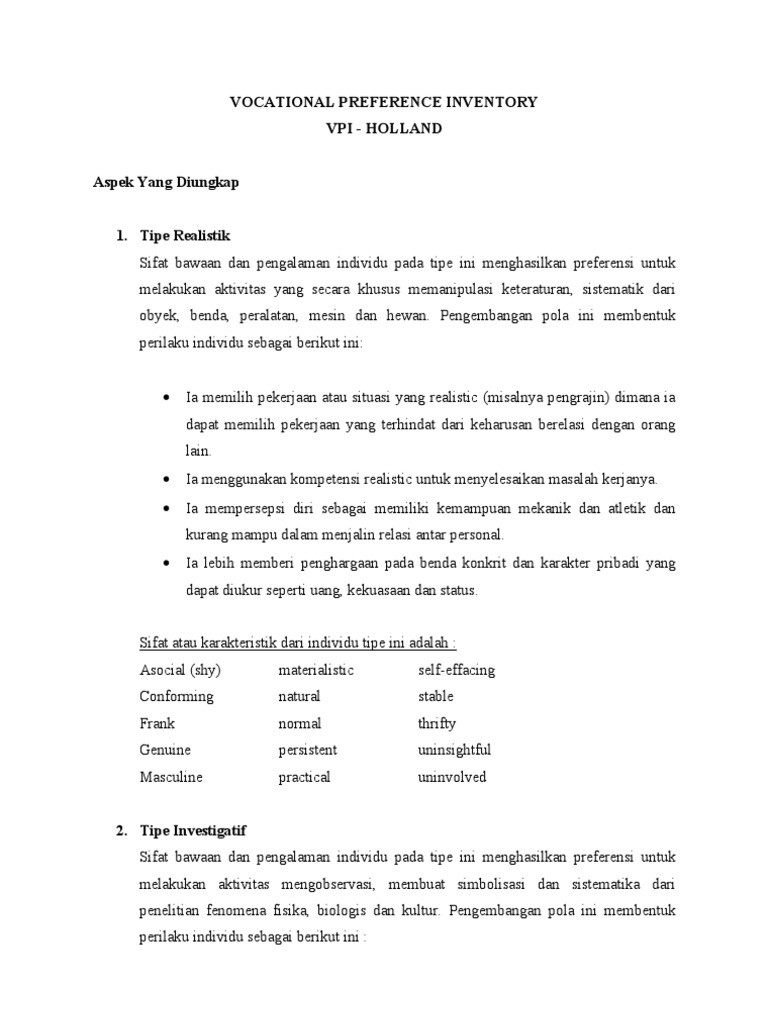Vocational Preference Inventory | PDF