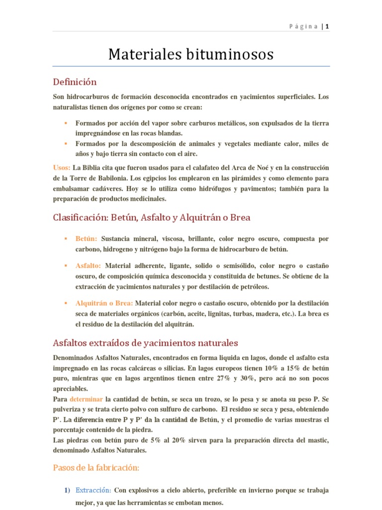 Materiales Bituminosos Por Faedda Franco | PDF | Destilación | Aluminio