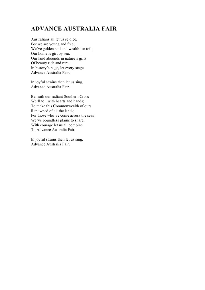 Advance Australia Fair Lyrics | PDF