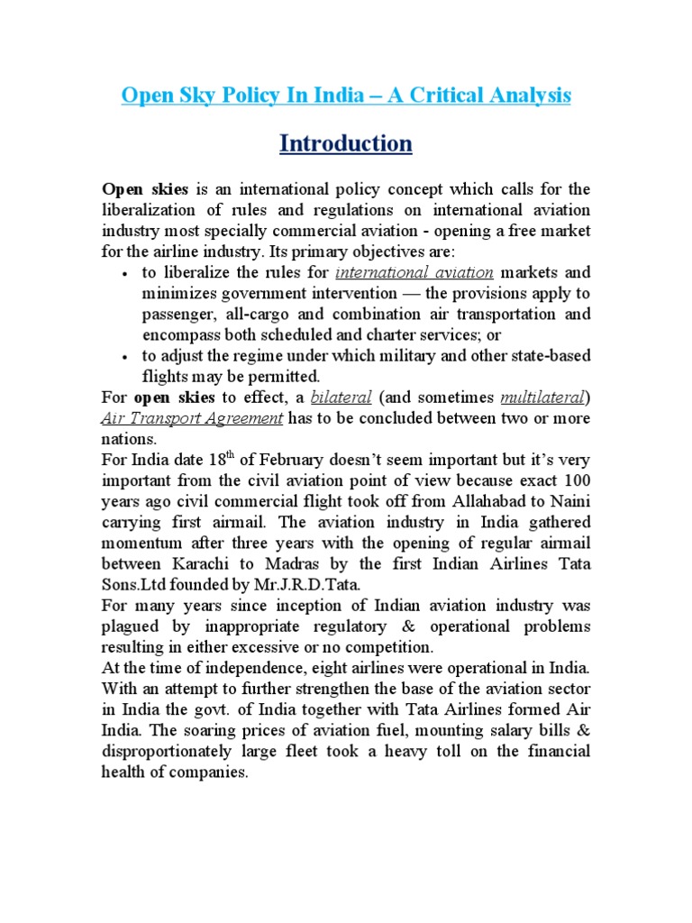 Open Sky Policy in India: 2022 Overview | PDF | Business