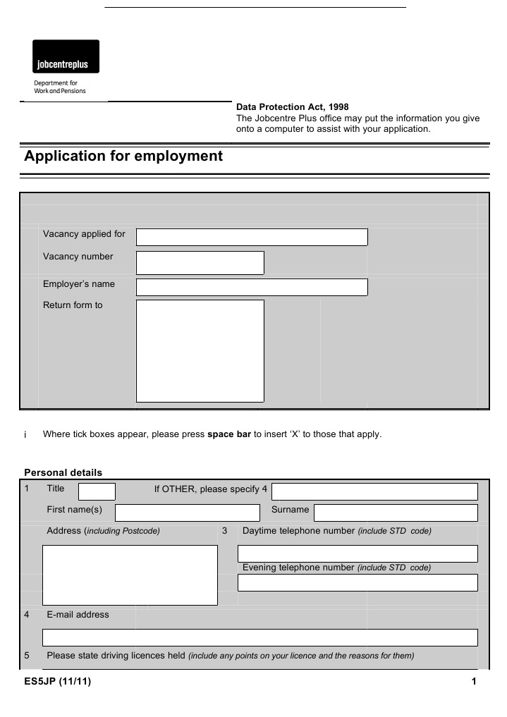 Job Centre Application Form For Employment | PDF | Address (Geography ...