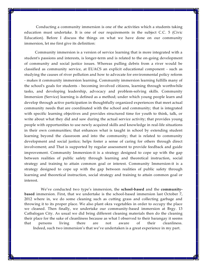 Conducting A Community Immersion Is One of The Activity Which A ...