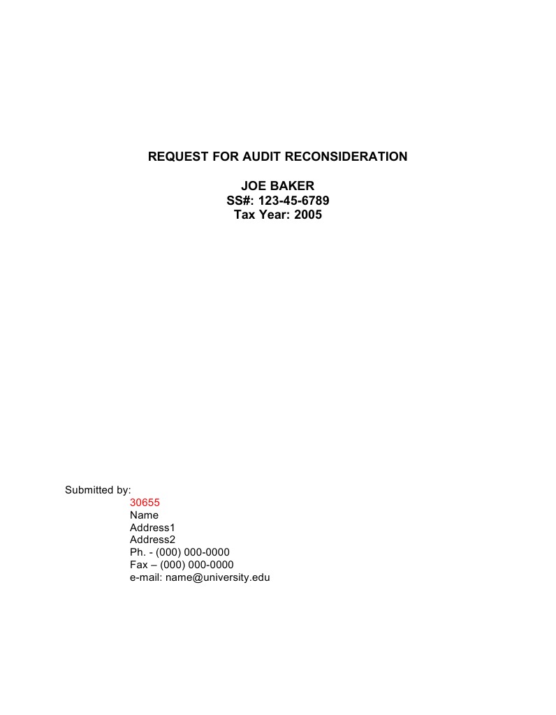 Audit Reconsideration Memorandum Baker SCRIBD | PDF | Income Tax In The ...