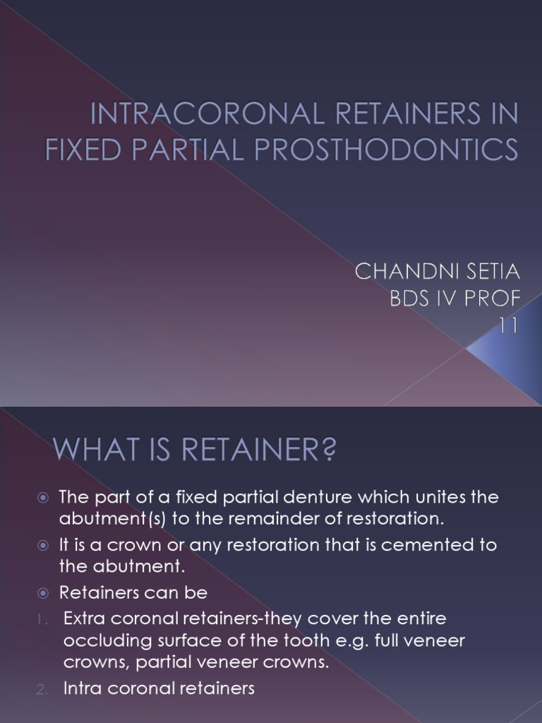 Intracoronal Restorations in FPD | PDF | Mouth | Dentistry