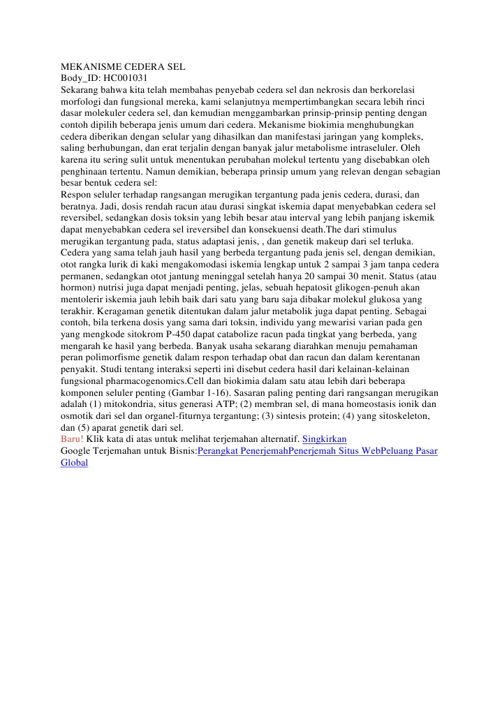 Mekanisme Cedera Sel | PDF