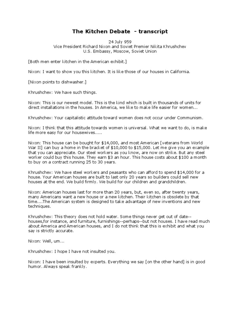 The Kitchen Debate - Transcript - 1959-07-24 | PDF | Nikita Khrushchev ...